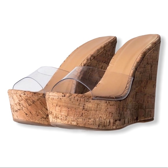 None | Shoes | Clear Band Cork Platform Wedges | Poshmark